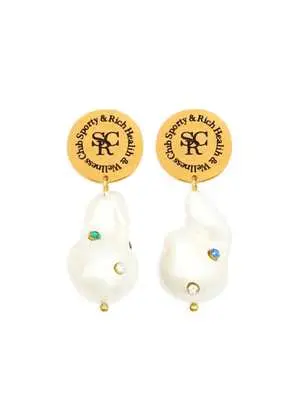 SPORTY & RICH Rhinestone-embellished Pearl Drop Earrings - White
