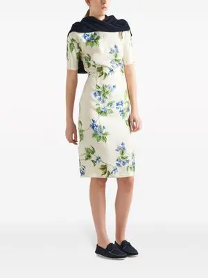 Prada Floral-print Twill Dress - Neutrals