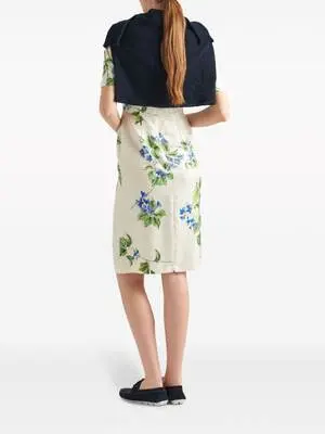 Prada Floral-print Twill Dress - Neutrals