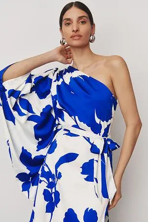HUTCH Stretch Satin One-shoulder Maxi Dress - Blue