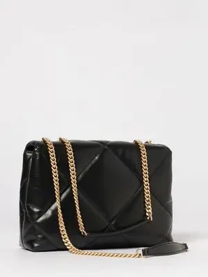 Tory Burch Quilted Leather Shoulder Bag With Gold Tone Logo Clasp - Black