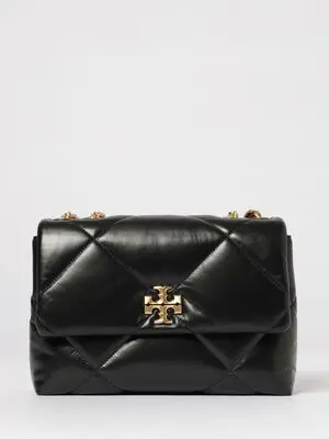 Tory Burch Quilted Leather Shoulder Bag With Gold Tone Logo Clasp - Black