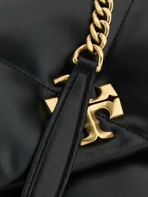 Tory Burch Quilted Leather Shoulder Bag With Gold Tone Logo Clasp - Black