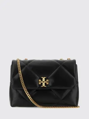 Tory Burch Quilted Leather Shoulder Bag With Gold Tone Logo Clasp - Black