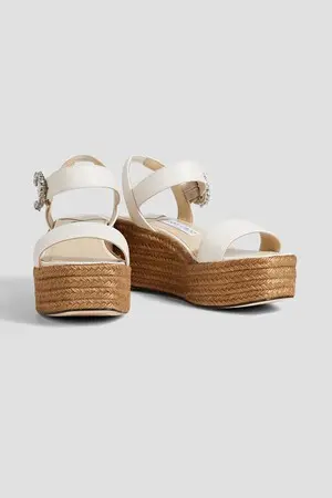 JIMMY CHOO Mirabelle 70 Leather Espadrille Wedge Sandals