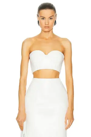Alaïa Leather Bustier Bra Top In White - Blanc