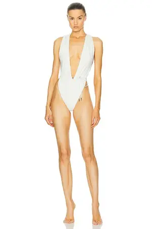 Saint Laurent Plunge One Piece Swimsuit - Blanc Creme