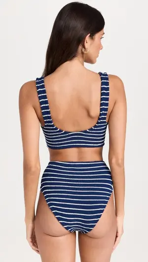 Hunza G Nadine Striped Crinkle Bikini - Navy/white