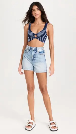 Hunza G Nadine Striped Crinkle Bikini - Navy/white