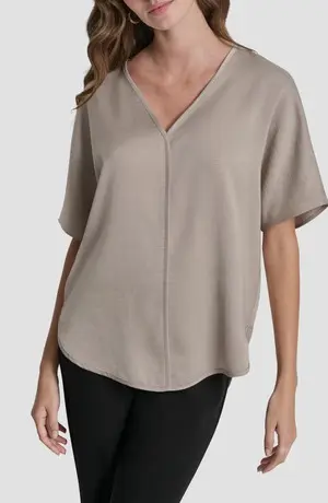 Dkny Short Sleeve Woven Top - Pebble