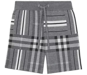 Burberry Check And Stripe Wool Blend Jacquard Shorts - Dark Grey Melange
