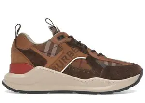 Burberry Check And Suede Sneakers - Dark Birch Brown