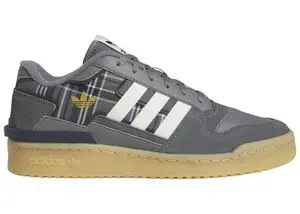 Adidas Forum Exhibit Low Plaid Sneakers - Grey Four/cream White/collegiate Navy