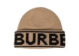 Burberry Cashmere Logo Beanie - Camel/black