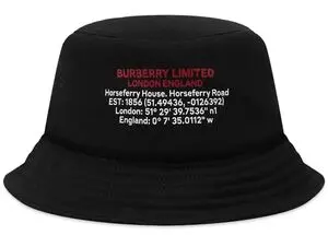 Burberry Location Print Cotton Bucket Hat - Black White