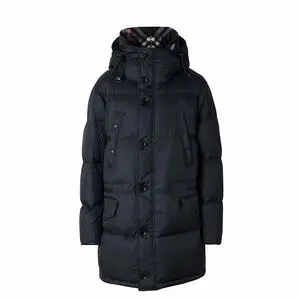 Burberry Check Hooded Puffer Long Down Jacket