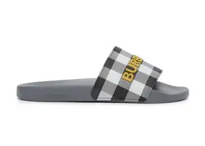 Burberry Logo Detail Check Slides - Storm Grey/yellow