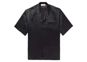 Saint Laurent Campcollar Silksatin Jacquard Shirt - Black