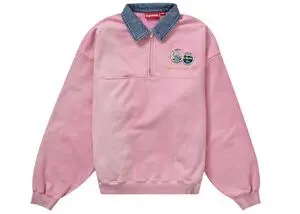 Supreme Denim Collar Half Zip Sweatshirt - Pink