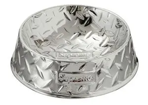 Supreme Diamond Plate Dog Bowl - Silver