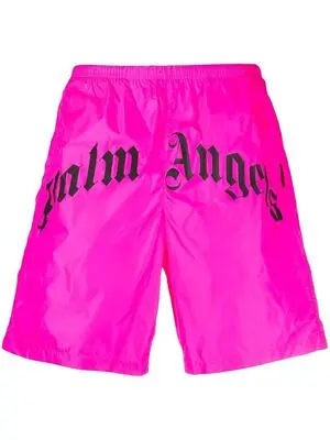Palm Angels Logo Print Swimming Shorts - Hot Pink