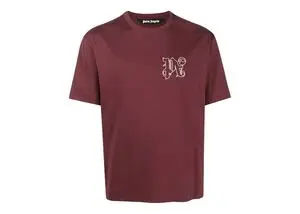 Palm Angels Monogram Cotton T-shirt Bordeaux Red/white