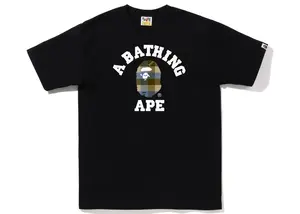 A BATHING APE Block Check College Tee Shirt (fw22) Black Beige