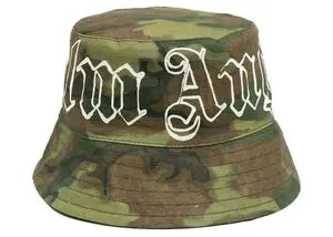 Palm Angels Logoprint Camouflage Bucket Hat - Green