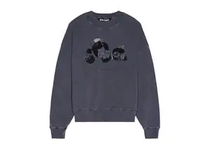Palm Angels Patchwork Ripped Bear Crewneck Sweatshirt - Grey