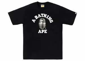 A BATHING APE Check College Tee Shirt - Black