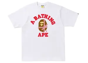 A BATHING APE Christmas College Tee Shirt - White/red
