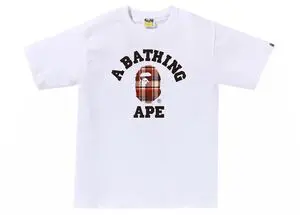 A BATHING APE Check College Tee Shirt - White