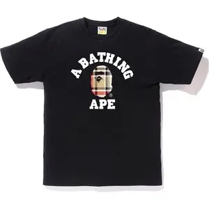 A BATHING APE Check College Tee Shirt - Black/beige