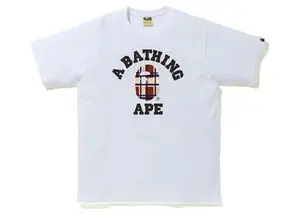 A BATHING APE Check College Tee Shirt - White/red