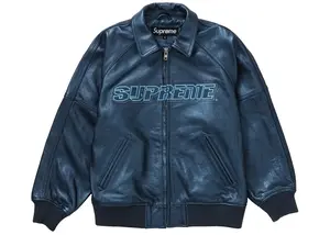 Supreme Silver Surfer Leather Varsity Jacket - Blue