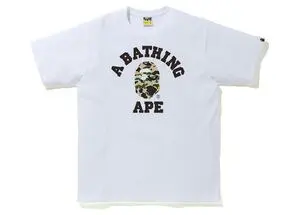 A BATHING APE Sta Camo College Tee Shirt - White/yellow