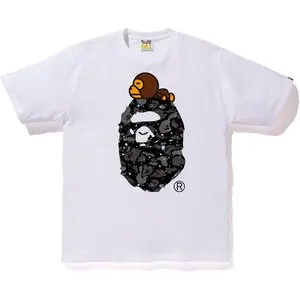 A BATHING APE Space Camo Milo On Big Ape Tee Shirt - White