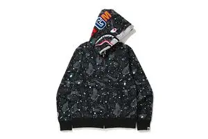 A BATHING APE Space Camo Shark Full Zip Double Hoodie - Black