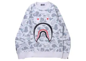 A BATHING APE Space Camo Shark Crewneck Sweatshirt - White