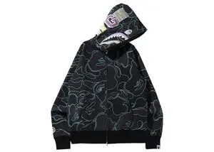 A BATHING APE Text Code Camo Shark Full Zip Hoodie