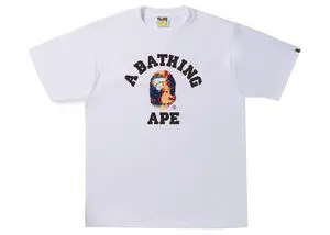 A BATHING APE Tie Dye College Tee Shirt - White/navy Blue