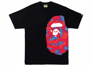 BAPE Stroke Camo Side Big Ape Head Tee Shirt Black/red