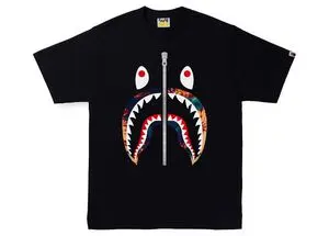 A BATHING APE Tie Dye Shark Tee Shirt - Black/navy Blue