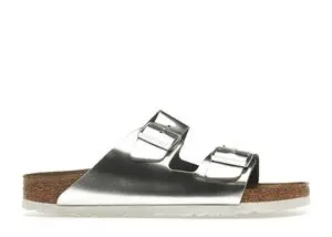 BIRKENSTOCK Arizona Softbed Sandals - Metallic Silver