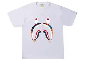 A BATHING APE Tie Dye Shark Tee Shirt - White/navy Blue