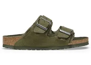 BIRKENSTOCK Arizona Shearling Suede Sandals - Thyme