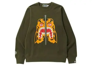 A BATHING APE Tiger Crewneck Sweatshirt - Olivedrab Green