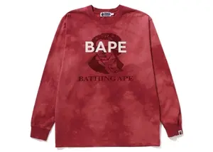 A BATHING APE Tie Dye Bathing Ape Long Sleeve Tee Shirt - Red