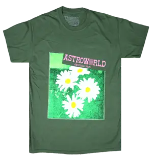 TRAVIS SCOTT Astroworld Festival Run Flower Tee Shirt - Olive