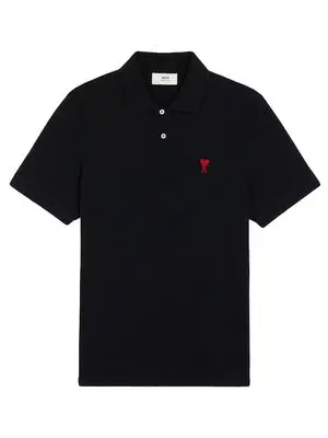 AMI Paris De Coeur Embroide Polo Shirt - Black/red